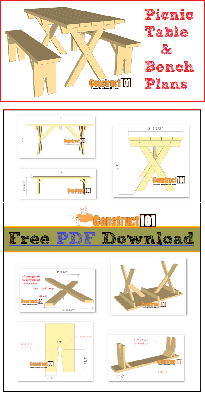 Picnic Table Plans Detached Benches - PDF Download