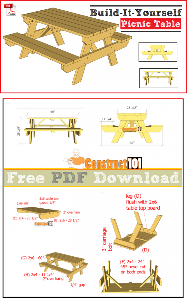 Traditional Picnic Table Plans PDF Download Construct101 Traditional Picnic Table Plans PDF Download Construct101
