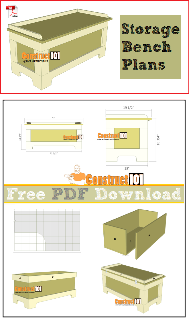Storage Bench Plans - PDF Download - Construct101