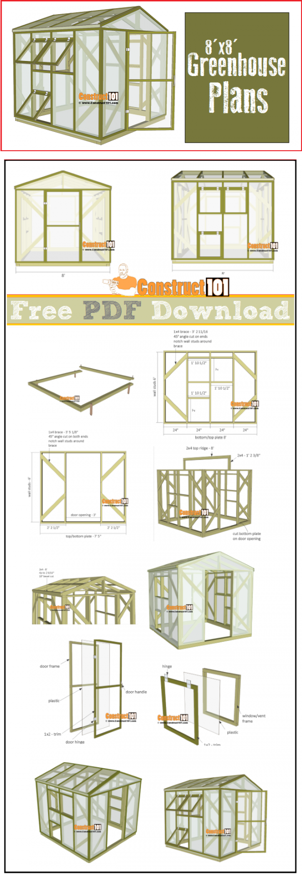 Greenhouse Plans - 8'x8' - PDF Download - Construct101