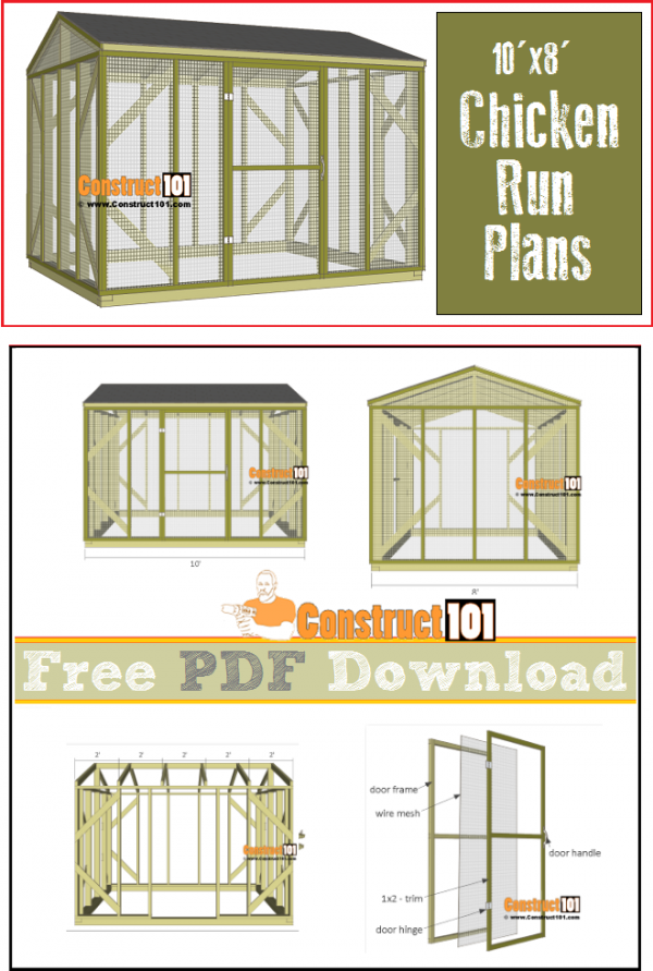 Chicken Coop Run Plans 10x8 - PDF Download - Construct101