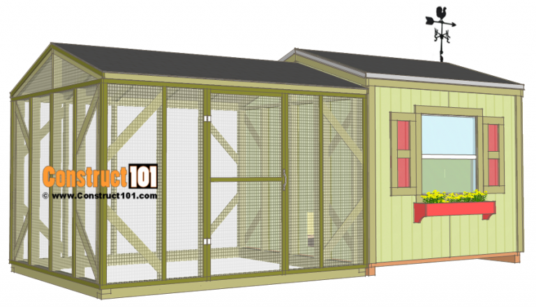 Large 8x8 Chicken Coop Plans with Chicken Run - Construct101