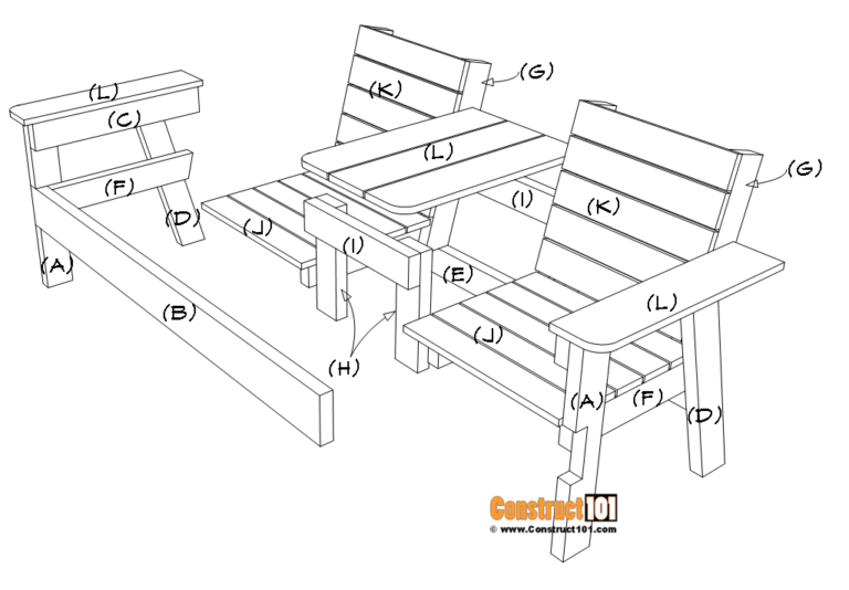DIY Double Chair Bench With Table - Construct101